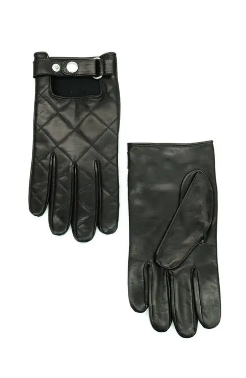 Portolano Quilted Leather Gloves With Belt - Black