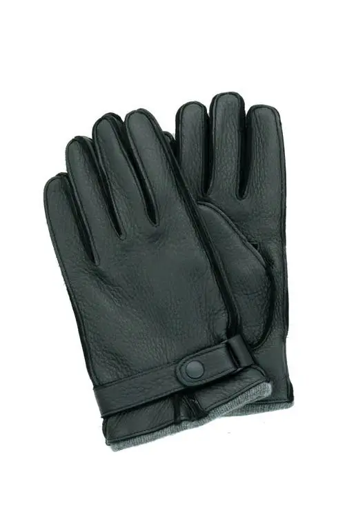 Portolano Deerskin Leather Gloves With Cashmere Lining - Black/medium Grey