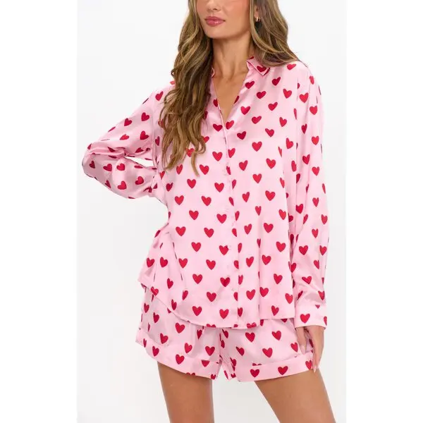 Show Me Your Mumu Early Riser Pj Set - Pink Queen Of Hearts Silky