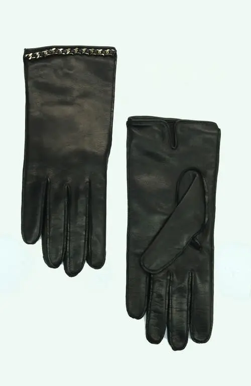 Portolano Leather Gloves With Chain Detail - Black