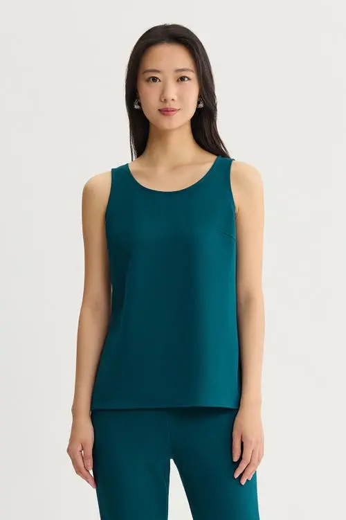 Ming Wang Stretch Deco Crepe Scoop Neck Tank - Deep Teal