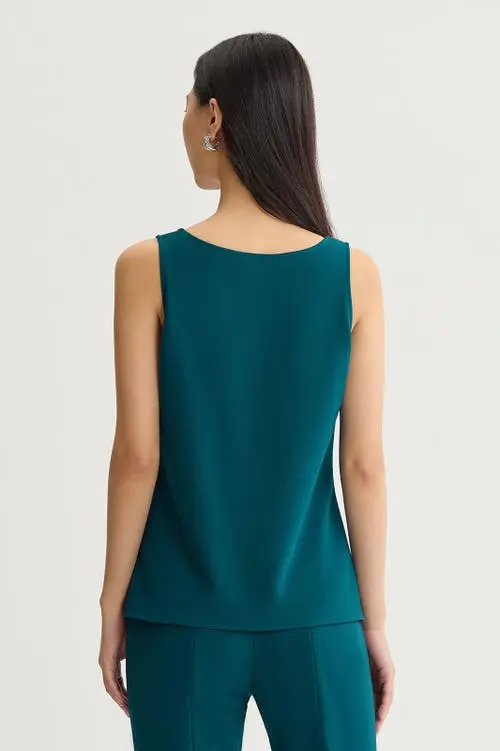 Ming Wang Stretch Deco Crepe Scoop Neck Tank - Deep Teal