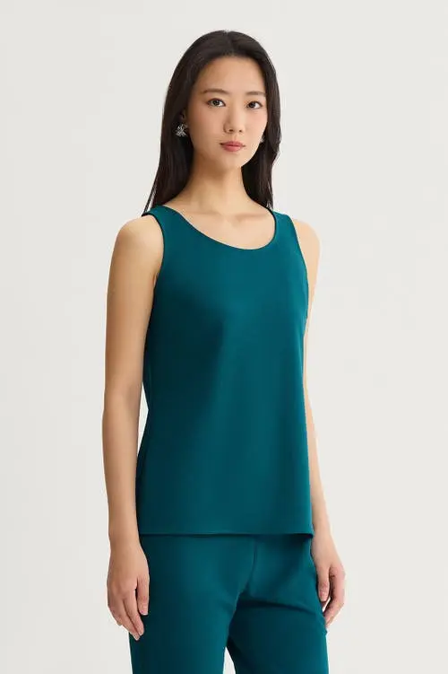 Ming Wang Stretch Deco Crepe Scoop Neck Tank - Deep Teal