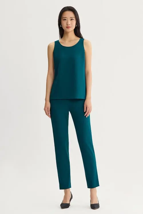 Ming Wang Stretch Deco Crepe Scoop Neck Tank - Deep Teal