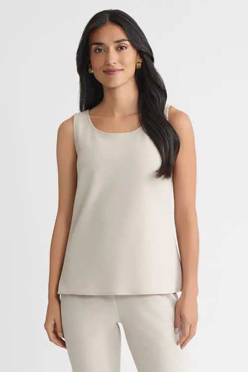 Ming Wang Stretch Deco Crepe Scoop Neck Tank - Limestone