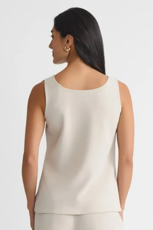 Ming Wang Stretch Deco Crepe Scoop Neck Tank - Limestone