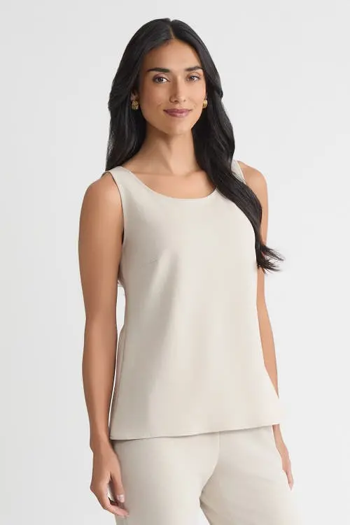 Ming Wang Stretch Deco Crepe Scoop Neck Tank - Limestone