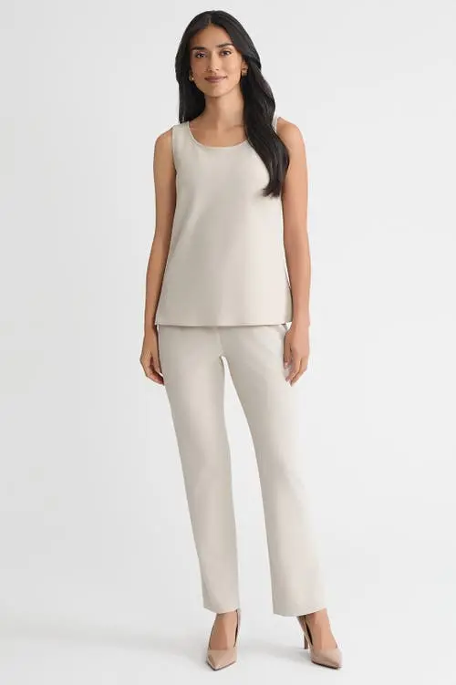 Ming Wang Stretch Deco Crepe Scoop Neck Tank - Limestone