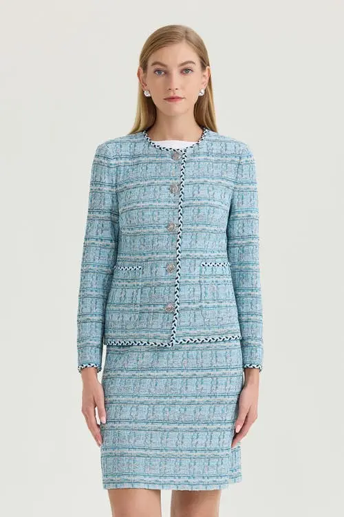 Ming Wang Braided Trim Tweed Knit Jacket