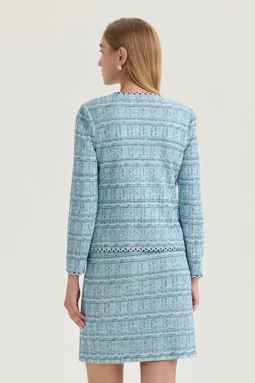 Ming Wang Braided Trim Tweed Knit Jacket