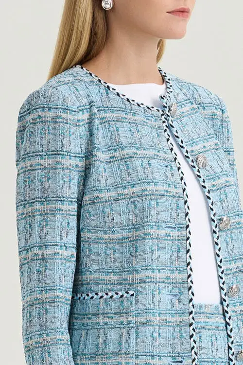 Ming Wang Braided Trim Tweed Knit Jacket