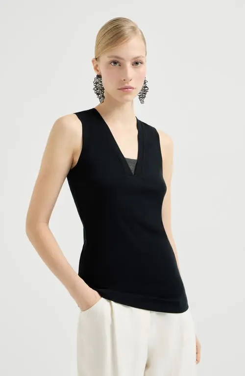 Brunello Cucinelli Ribbed Jersey Top - Black