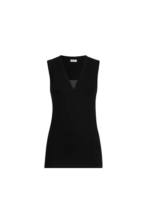 Brunello Cucinelli Ribbed Jersey Top - Black