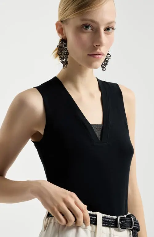 Brunello Cucinelli Ribbed Jersey Top - Black