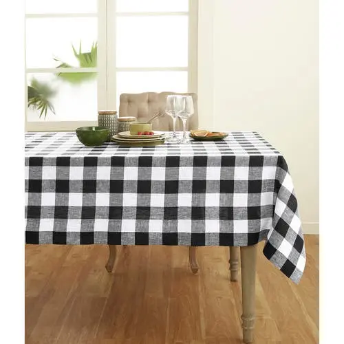 SOLINO HOME Linen Tablecloth For Dining Table - Black And White