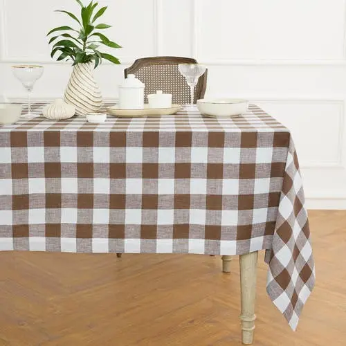 SOLINO HOME Linen Tableclothbuffalo Check - Coco Brown And White