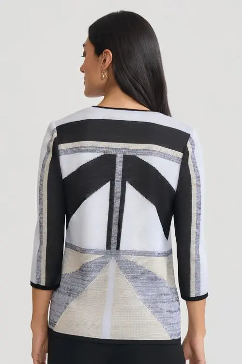 Ming Wang Heritage Colorblock Intarsia Knit Jacket