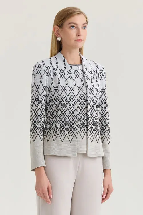 Ming Wang Tailored Diamond Jacquard Knit Jacket