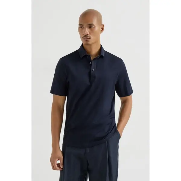 Brunello Cucinelli Polo With Shirt Collar - Navy Blue