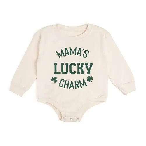 SWEET WINK Mama's Lucky Charm St. Patrick's Day Romper - Natural
