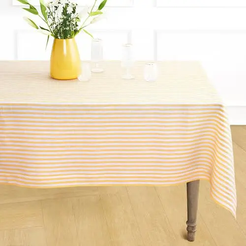 SOLINO HOME Linen Tableclothamalfi Stripe - Mustard And White