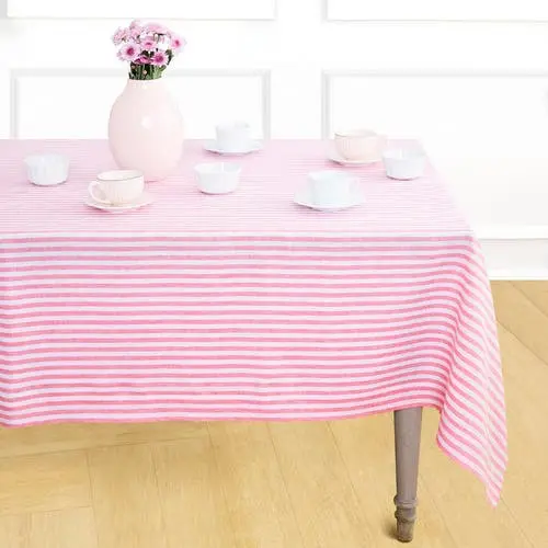 SOLINO HOME Linen Tableclothamalfi Stripe - Pink And White