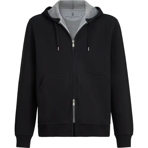 Brunello Cucinelli Double Cloth Zip Up Sweatshirt - Black