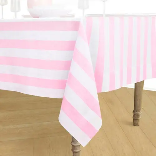 SOLINO HOME Linen Tableclothcabana Stripe - Cherry Blossom And White