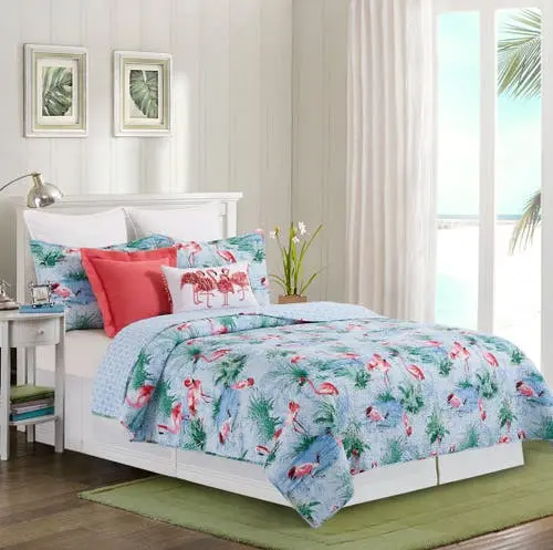 C&F HOME Paradise Coast Flamingo Cotton Quilt Set Reversible And Machine Washable - Blue