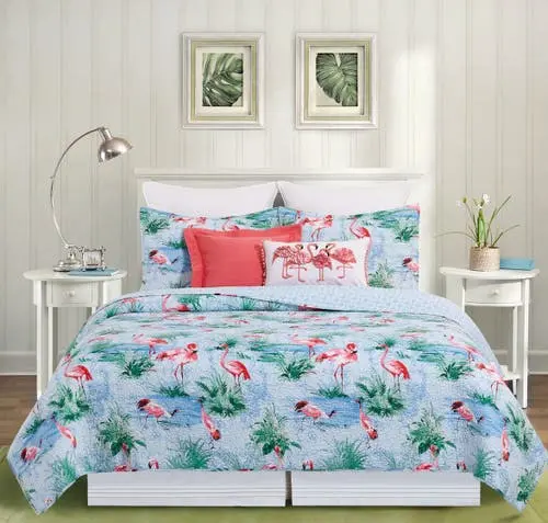 C&F HOME Paradise Coast Flamingo Cotton Quilt Set Reversible And Machine Washable