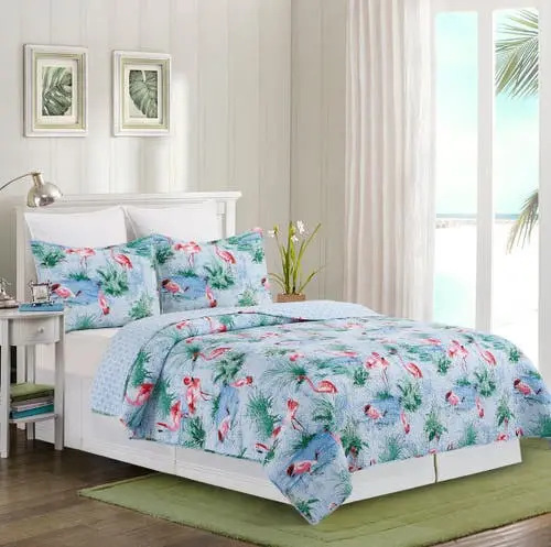 C&F HOME Paradise Coast Flamingo Cotton Quilt Set Reversible And Machine Washable