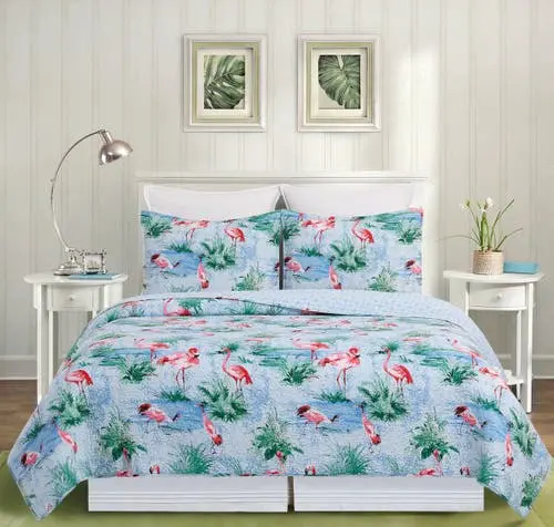 C&F HOME Paradise Coast Flamingo Cotton Quilt Set Reversible And Machine Washable