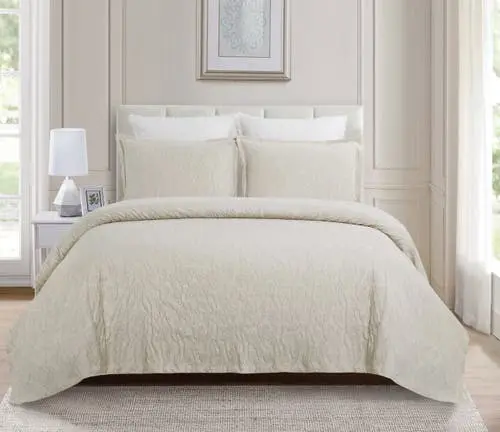 C&F HOME Shiloh Pebble Coverlet Set Bedding Reversible And Machine Washable - Beige
