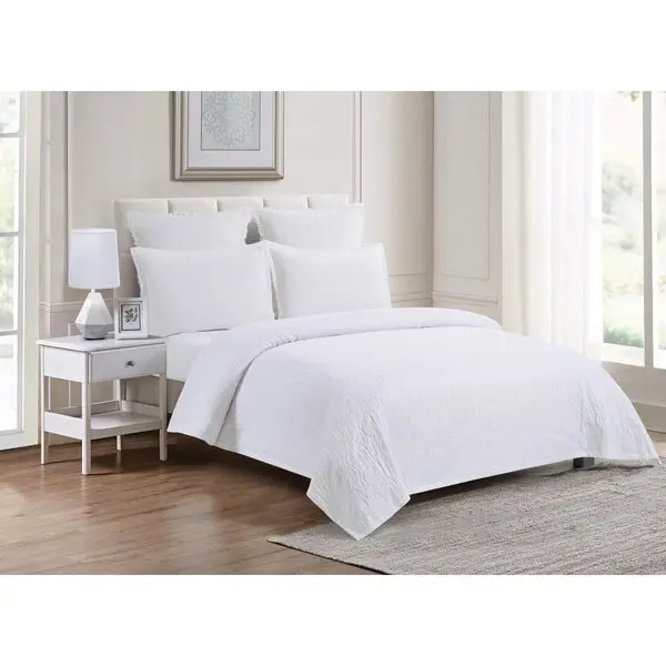 C&F HOME Shiloh Pebble Coverlet Set Bedding Reversible And Machine Washable - White
