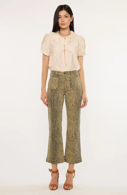 KANCAN Natalie High Rise Crop Flare Jeans - Python Print