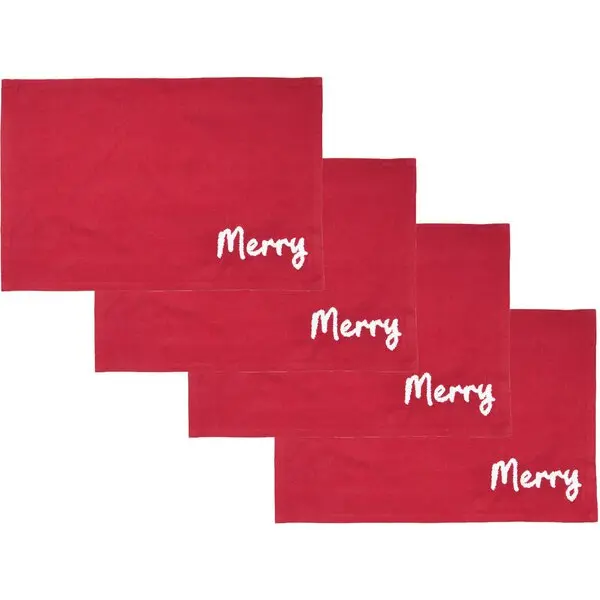 CAROL & FRANK Christmas Holiday Tufted Solid Placemats Set Of 4 - Red