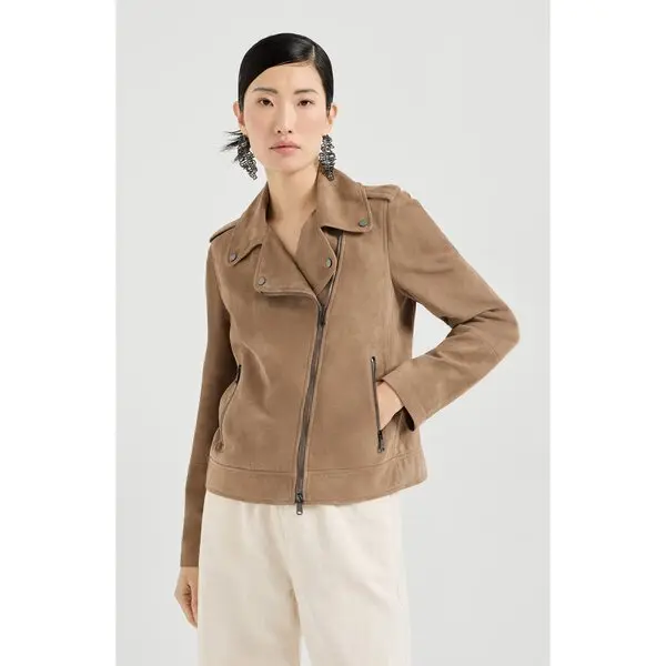 Brunello Cucinelli Suede Biker Jacket - Hazelnut