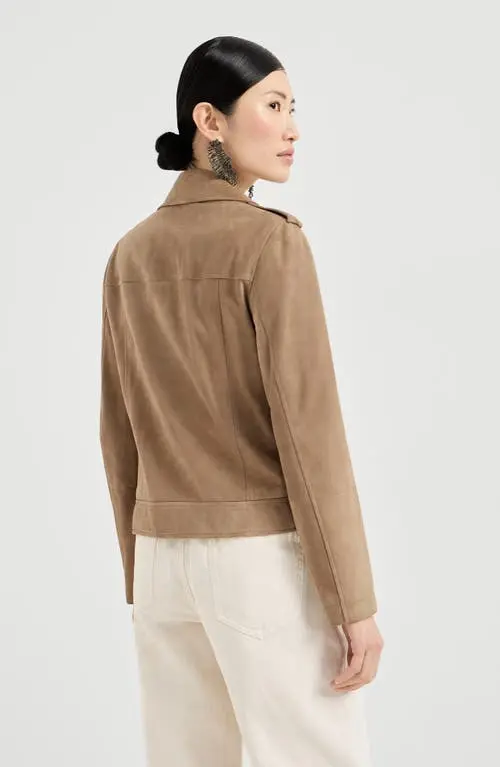 Brunello Cucinelli Suede Biker Jacket - Hazelnut