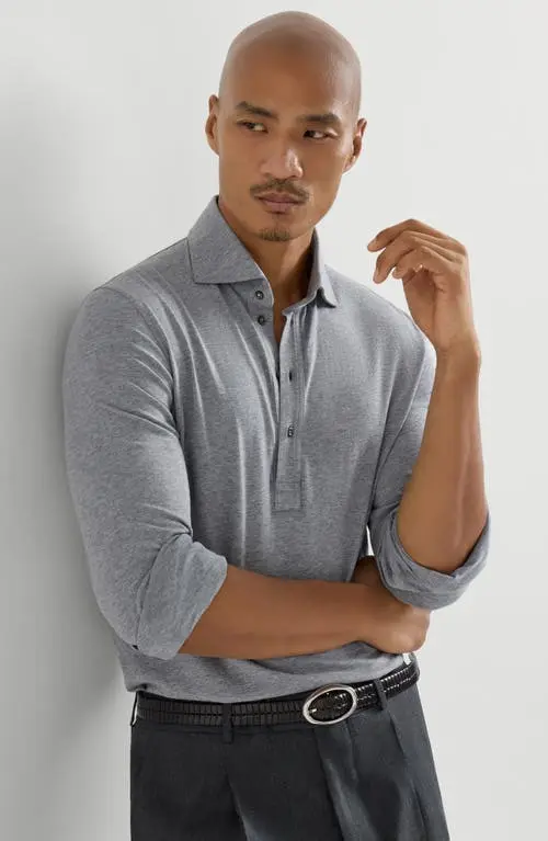 Brunello Cucinelli Polo With Shirt Collar - Medium Grey
