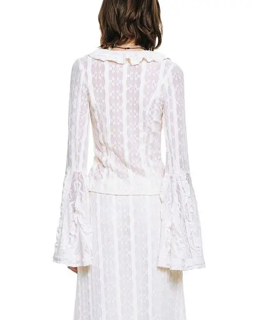 Anna Sui Floral Ruffle Stretch Lace Blouse
