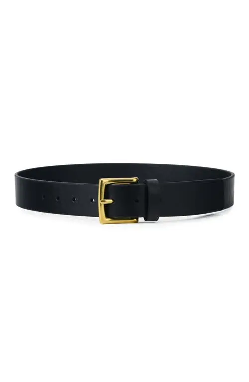 EZRA ARTHUR Leather Belt With Brass Buckle - Black And Brass