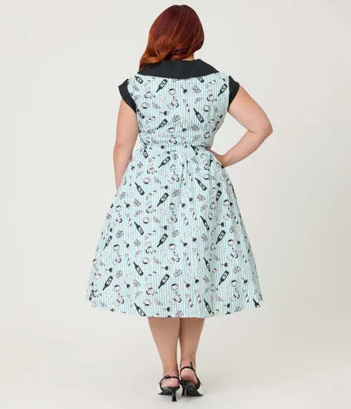 blue vintage swing dress Blue 1950s Sleeveless Vintage Dress With Pockets – PollyBoutique