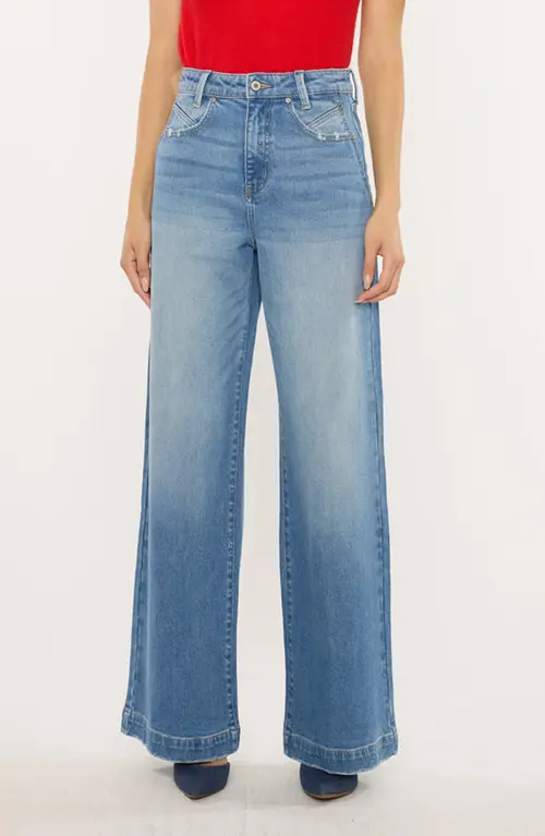 KANCAN Becca Ultra High Rise Wide Leg Trousers - Medium Dark