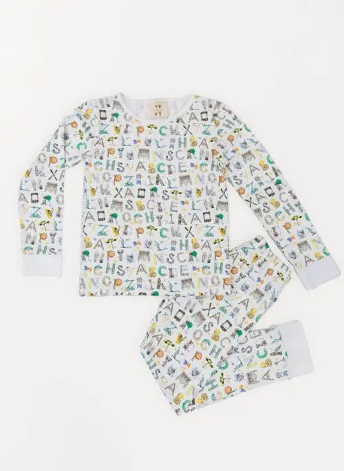 TIMO & VIOLET The Two Piece Pajamas-nyc Alphabet Soup - White