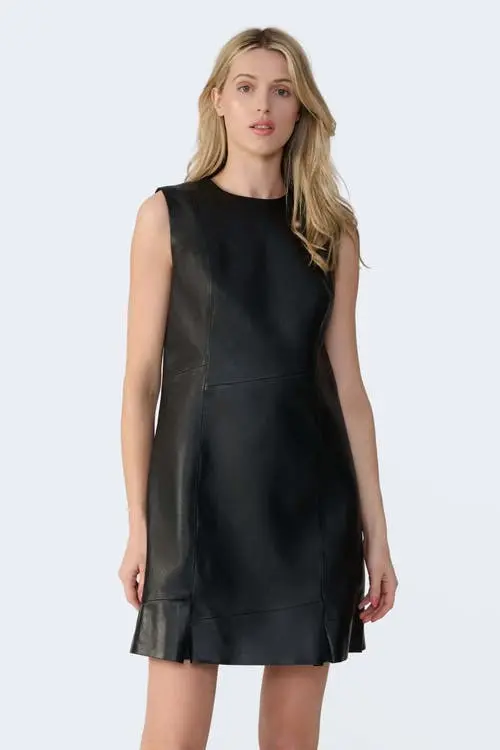 FURNIQ UK Selene Leather Mini Dress - Black
