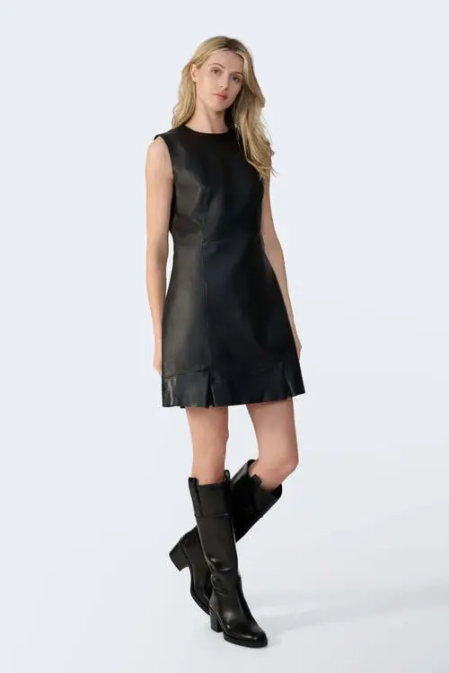 FURNIQ UK Selene Leather Mini Dress - Black