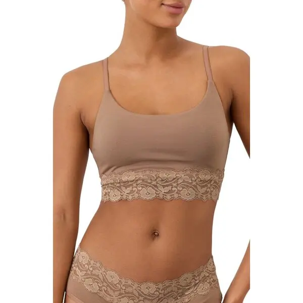 PACT Lace Modern Scoop Bralette Made With Organic Cotton - Driftwood Brown