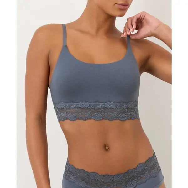 PACT Lace Modern Scoop Bralette Made With Organic Cotton - Light Steel Blue