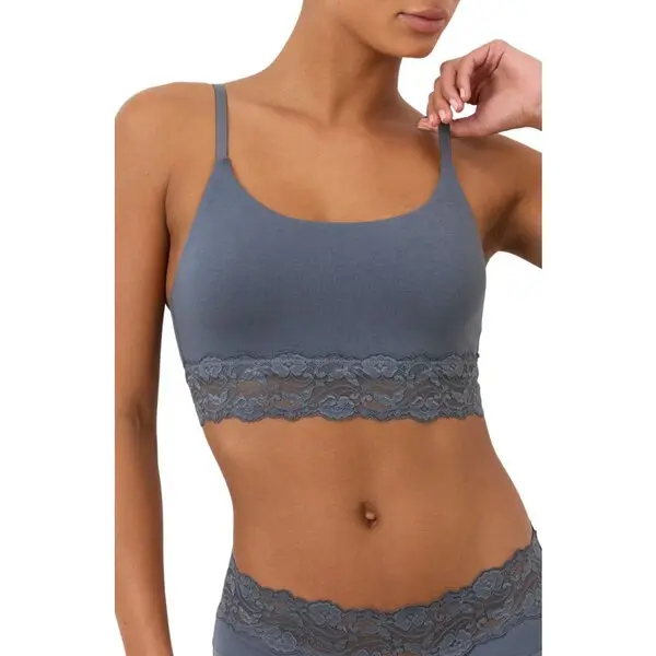 PACT Lace Modern Scoop Bralette Made With Organic Cotton - Light Steel Blue