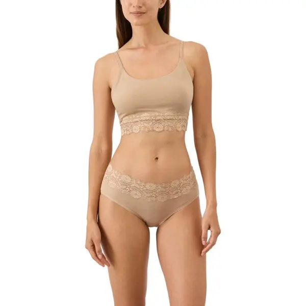 PACT Lace Modern Scoop Bralette Made With Organic Cotton - Sesame